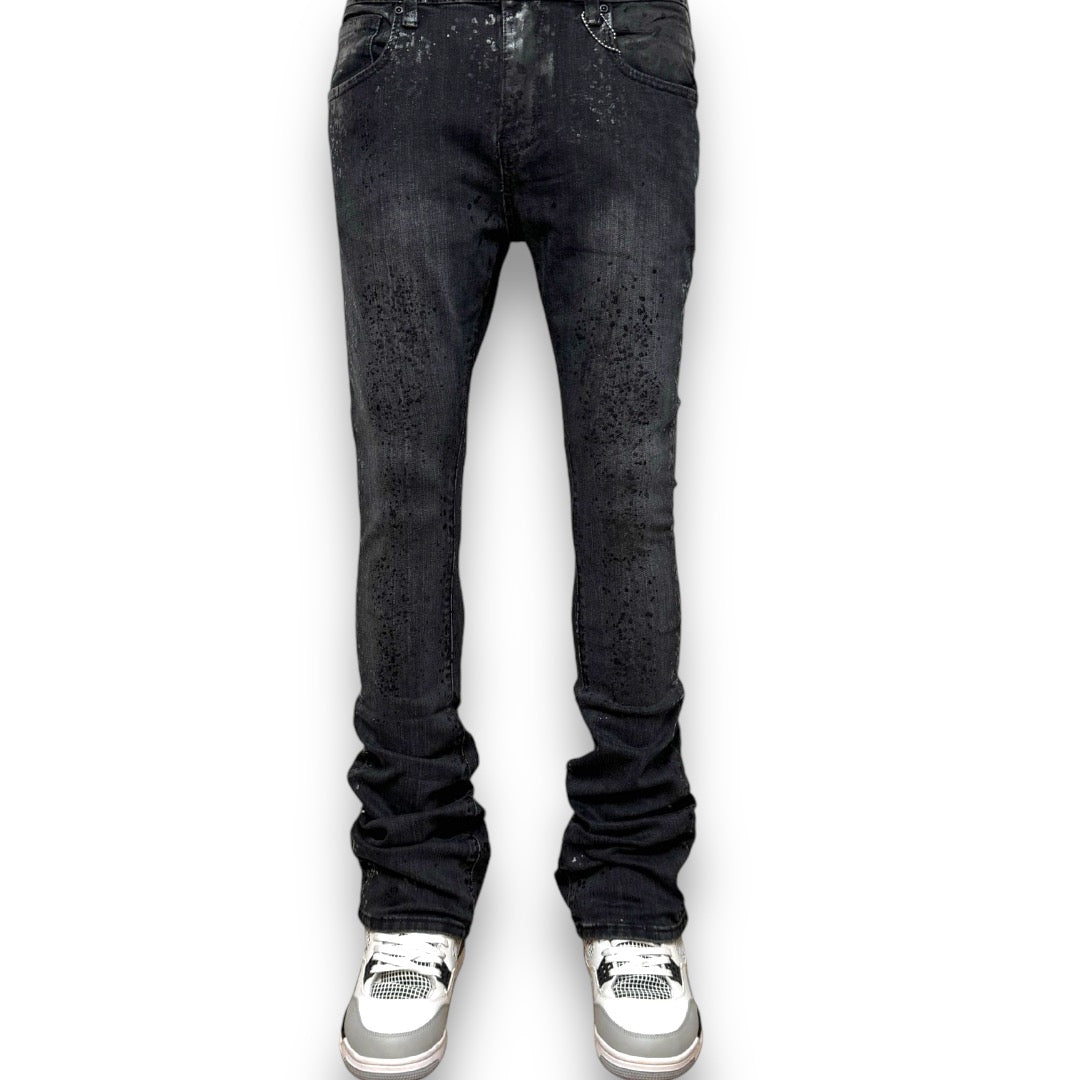 Vicious Stacked Black Jeans with paint dots – DripSeason