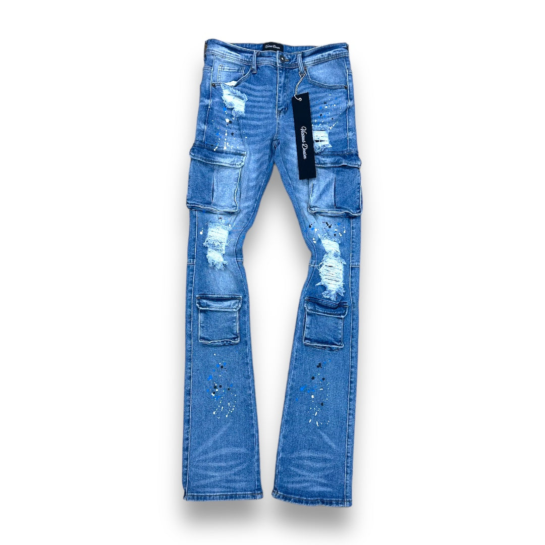 Vicious Stacked Light Wash Rip & Repair Cargo Jeans – DripSeason